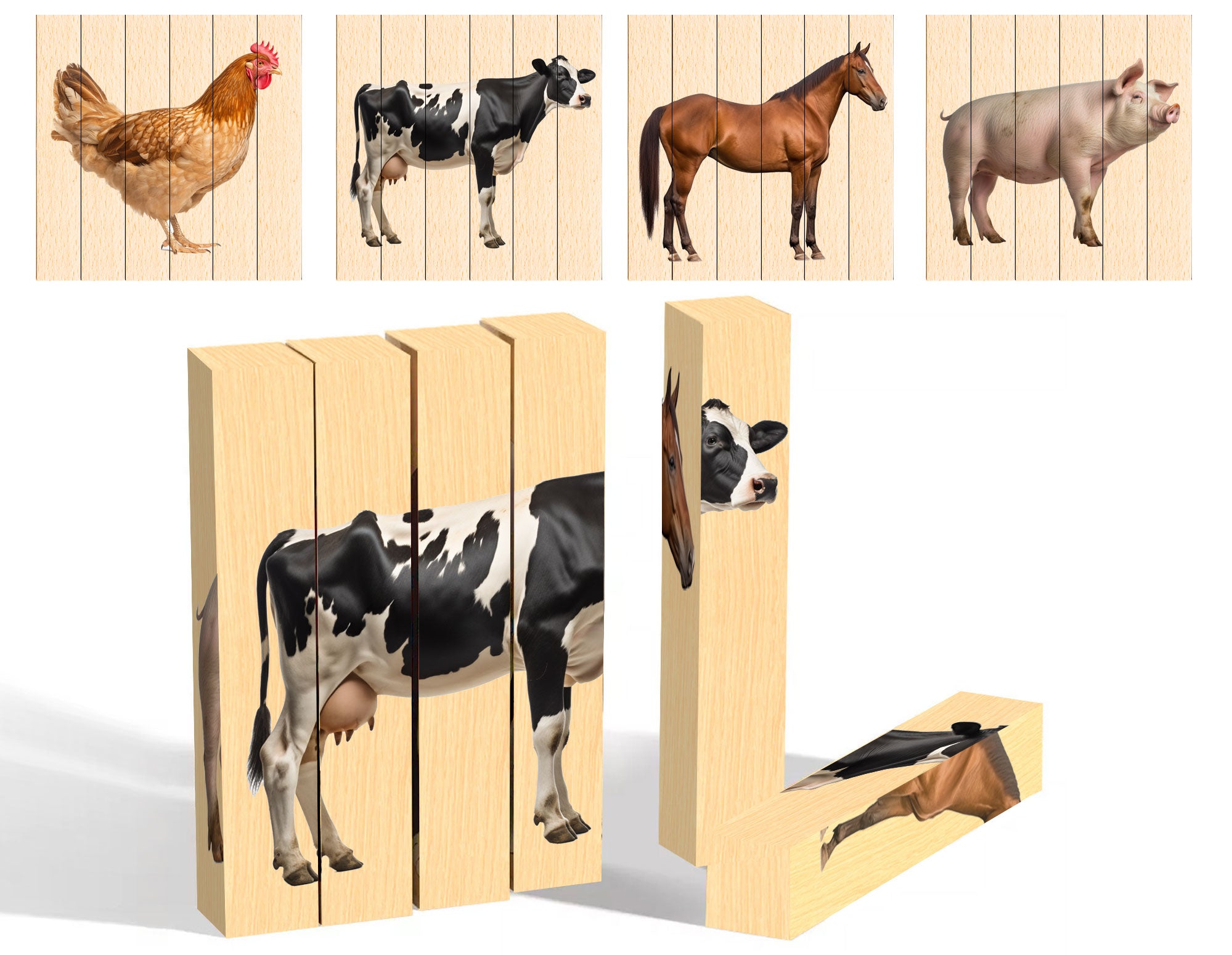 Montessori 4 in 1 Farm Animal Block Puzzle – Montessori & Me